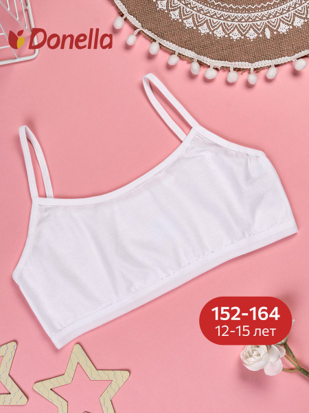 Топ Девочки Donella белый, размер 152, 158 Трикотаж Офисный/школьный Турция Без застежки ...