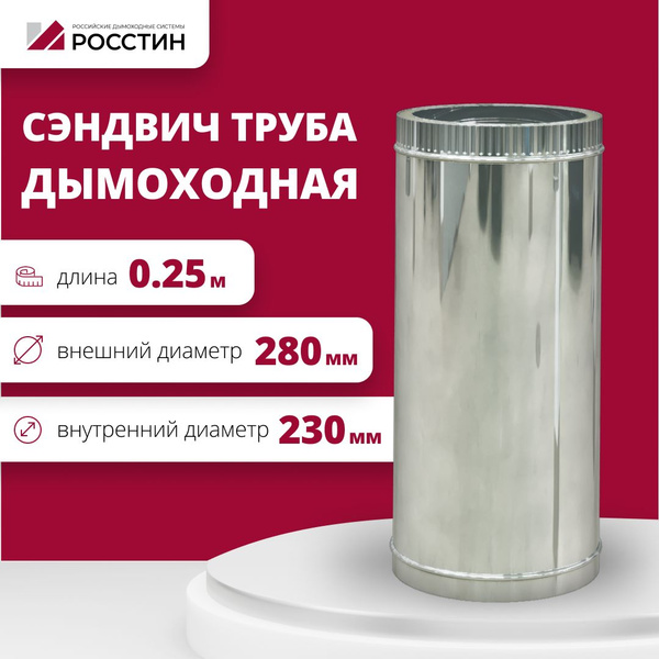 Труба сэндвич для дымохода изолированная L250 двухконтурная D230-280 ...