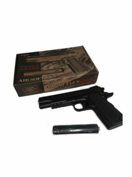 Детский пистолет металлический с глушителем Air Soft Gun K35DA+/ 100 ...