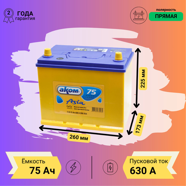 Аккумулятор автомобильный AKOM Серия АКОМ EFB_Обратная (-/+) купить по ...