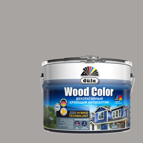 Антисептик кроющий для древесины Dufa Wood Color полуматовый (9л) серый ...