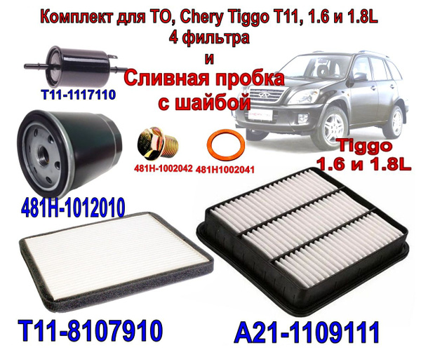 Комплект для ТО, Chery Tiggo T11, 1.6 и 1.8L первое поколение 4 фильтра ...