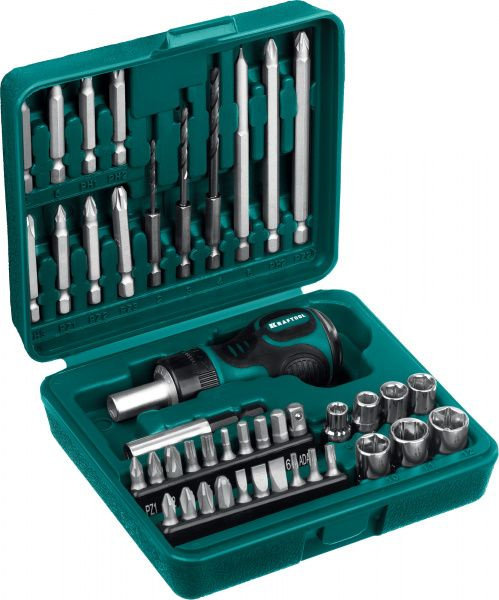 Отвертка реверсивная с битами и насадками KRAFTOOL Kompakt-43, 43 ...