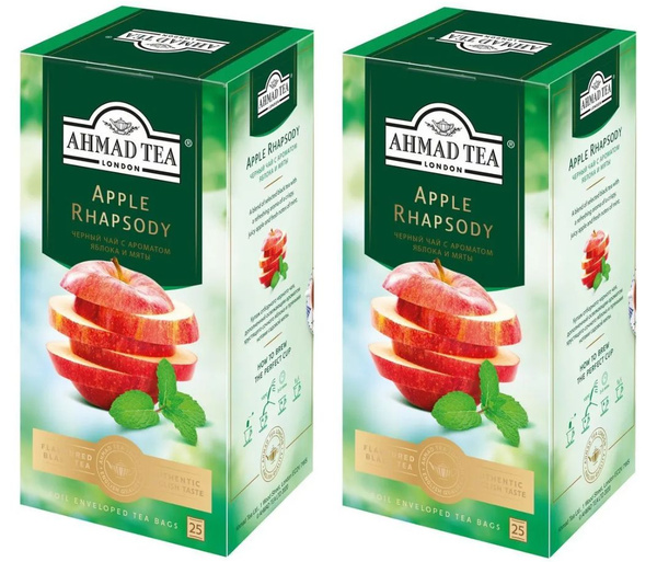 Чай черный Ahmad Tea Apple Rhapsody (яблоко, мята), 25 пак - 2 штуки ...