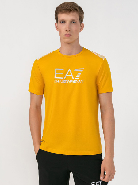 Футболка EA7, размер 46, 48, цвет желтый, полиэстер 51% хлопок 45% эластан 4% - купить по ...