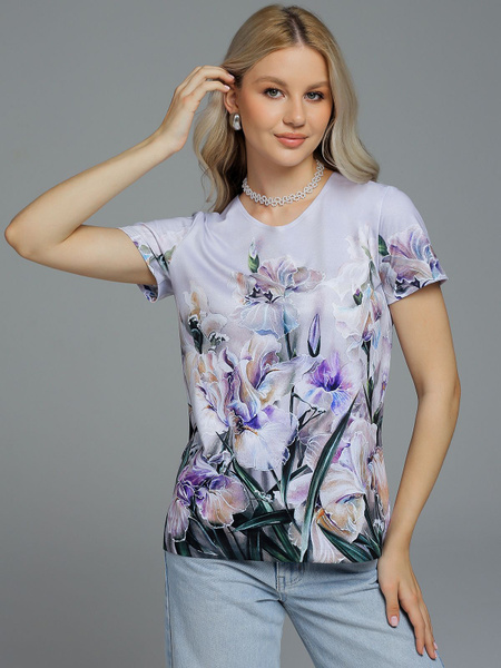 Футболка SAHAR art lab, размер 42, цвет фиолетовый, серый, вискоза 60%, полиэстер 40% - купить ...