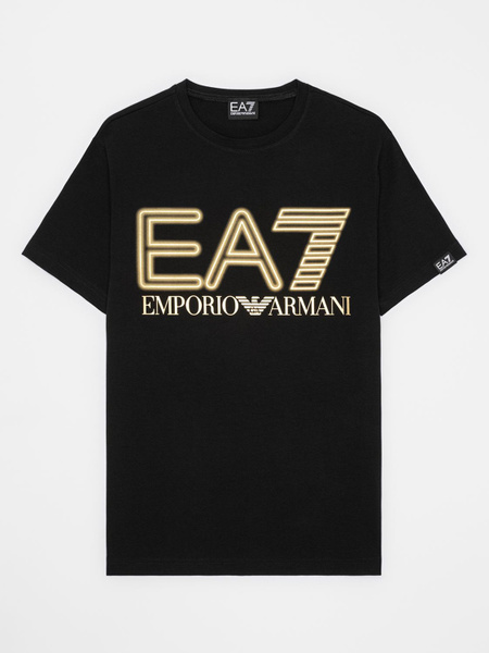 Футболка EA7, размер 54, 56, цвет черный, золотой, хлопок 96% эластан 4% - купить по выгодной ...
