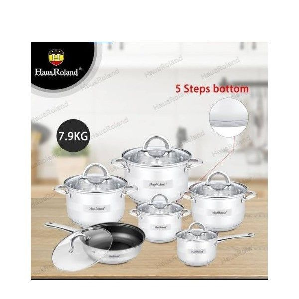 Набор кастрюль Haus Roland, Нержавеющая сталь, Стекло, 1,9 л, 2,7 л, 3 ...