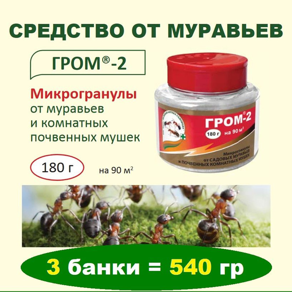 Средство от муравьев и комнатных почвенных мушек ГРОМ-2, 180 г * 3 ...