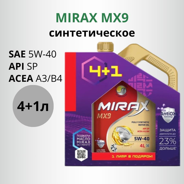 Масло моторное MIRAX 5W-40 Синтетическое 5 л 607050 купить c доставкой на OZON по низкой цене ...