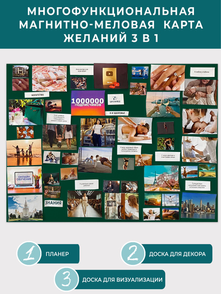 Магнитная доска желаний 3 в 1 UNIWALL, размер 45х60 см - купить Карта ...