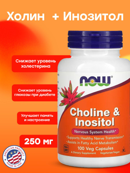 NOW Choline & Inositol Нау Холин и Инозитол, 250mg 100 Veg Caps - купить с доставкой по выгодным ...
