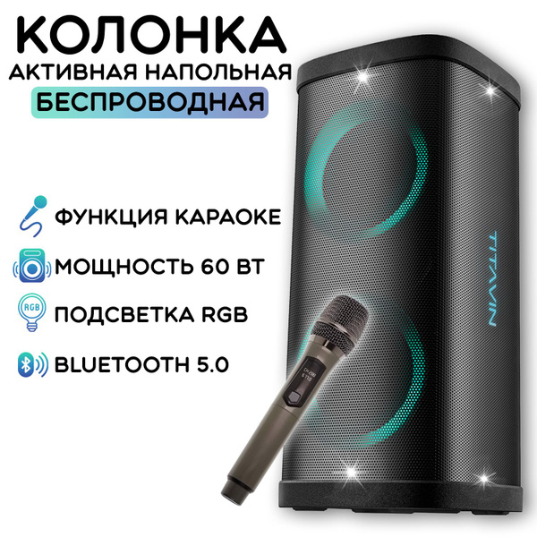 Колонка портативная беспроводная Bluetooth, большая напольная с караоке ...