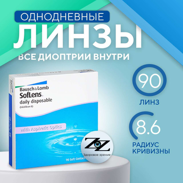 Bausch + Lomb Контактные линзы Soflens Daily Disposable (90), 90 шт ...