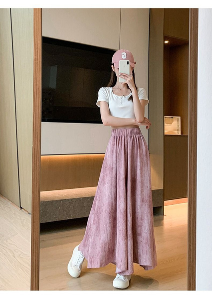 Юбка-шорты Женский SYJYW пастельно-розовый Лавсан, размер 42 Тай-дай Лето А-силуэт, рост 168 ...