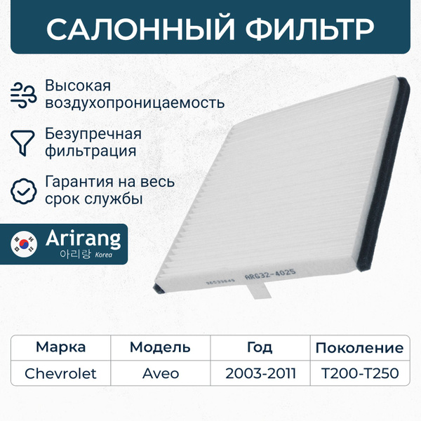 Фильтр салона Chevrolet Aveo, Шевроле Авео / OEM 96539649 купить на ...