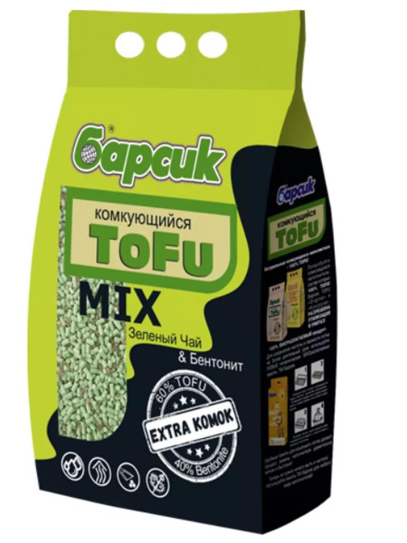 Наполнитель комкующийся растительный БАРСИК Tofu mix зеленый чай 4,54 л ...