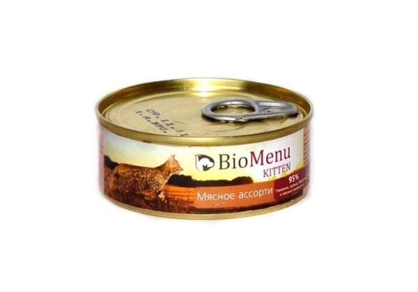 BioMenu Kitten Консервы для Котят паштет Мясное ассорти, 100г x 24шт ...