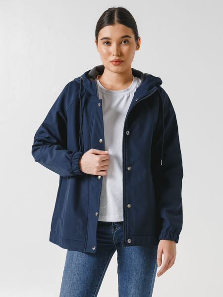 Ветровка Женский SangerSTYLE Карманы темно-синий капюшон Softshell, размер 46 Длинный Демисезон ...