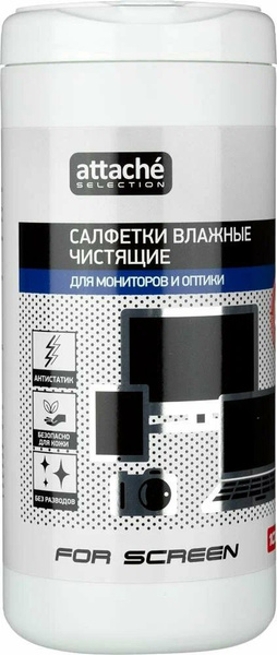 Чистящие салфетки Attache Selection For Screen антибактериальные, туба ...