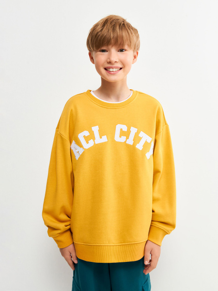 Свитшот Мальчики Acoola охра Без застежки Трикотаж, размер 98 свободный Длинный Надписи Китай ...