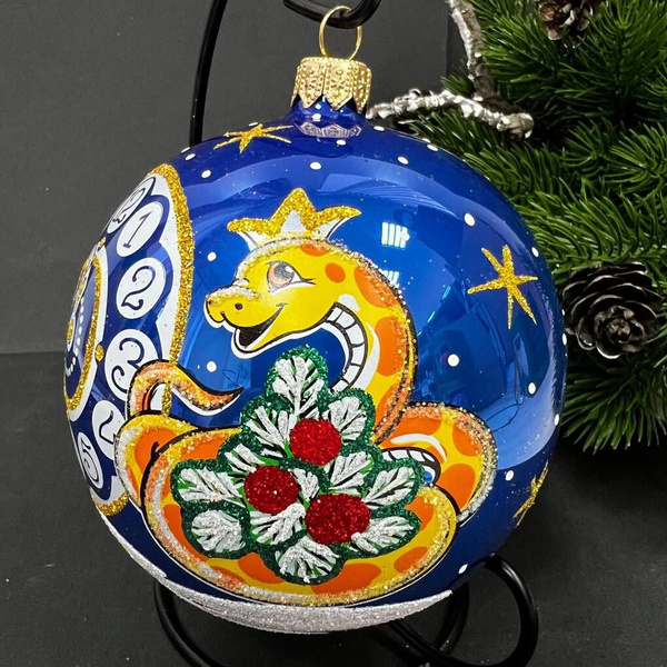 Елочный шар Зодиак Змея Символ 2025, 10см стекло КЛИНСКАЯ ИГРУШКА 1 вид ...