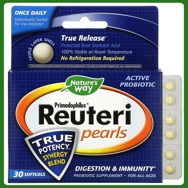 Пищевая добавка Натурес Вэй, Primadophilus Reuteri Pearls, 30 мягких ...