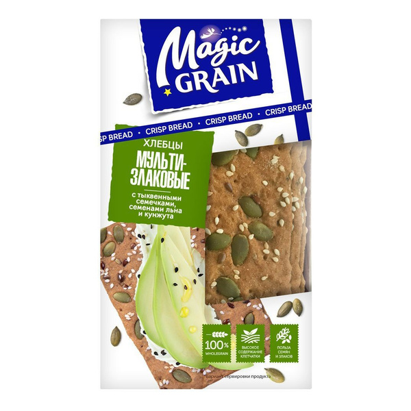 Хлебцы мультизерновые Magic Grain с семенами тыквы-льна-кунжута 160 г купить на OZON по низкой ...