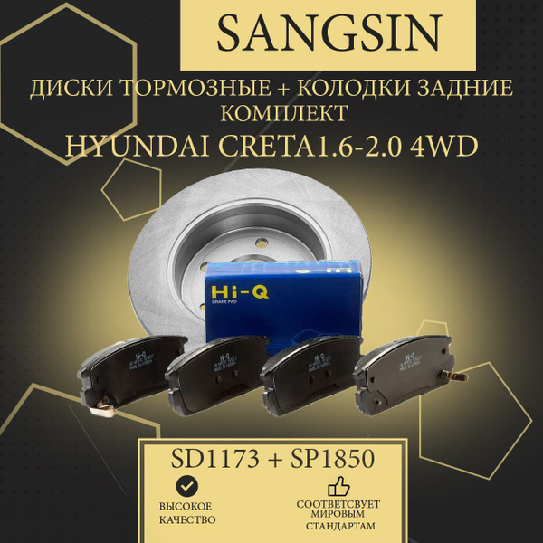 КОМПЛЕКТ тормозные диски и колодки задние HYUNDAI CRETA1.6-2.0 4WD 2016 ...