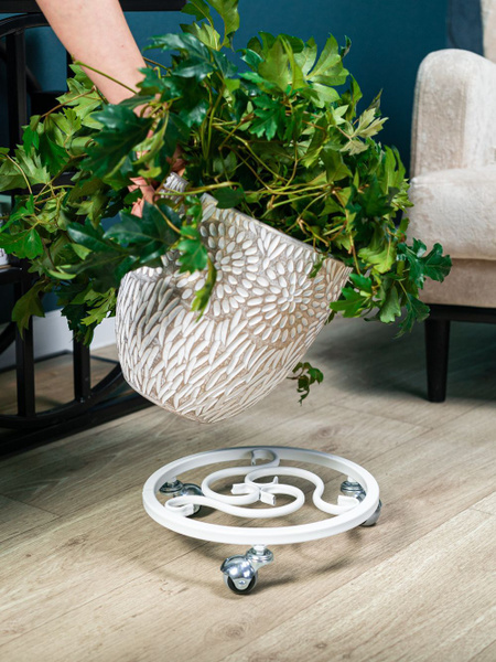 подставка для цветов напольное металлическая передвижная на колесиках белая 21-006W HiTSAD ...