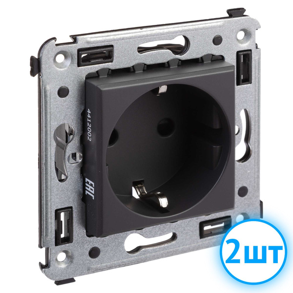 Розетка одинарная с заземлением с защитными шторками DKC "Avanti" 4412003 "Черный матовый" 2P+E ...