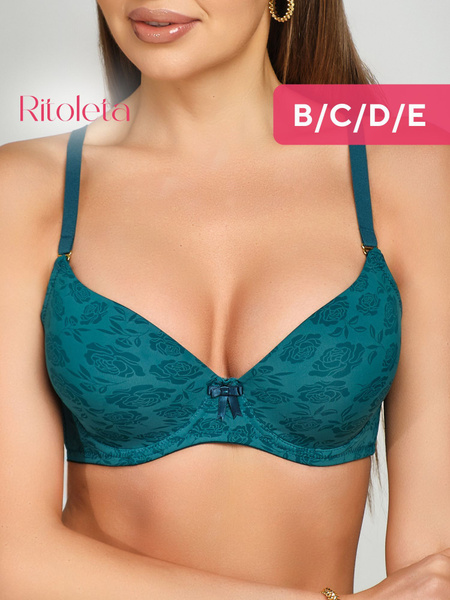Бюстгальтер Женский Ritoleta классическая чашка, пуш-ап, размер 80C изумрудный Полиамид ...