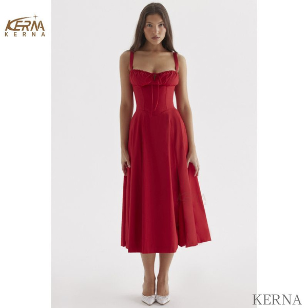 Платье Женский KERNA красный с открытой спиной Пляжный Без рукавов Лавсан Ленты декоративные ...
