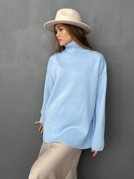 Свитер Женский BLACK KOSMOS голубой Шерсть, Акрил, размер 42, 44 оверсайз Длинный Китай ...