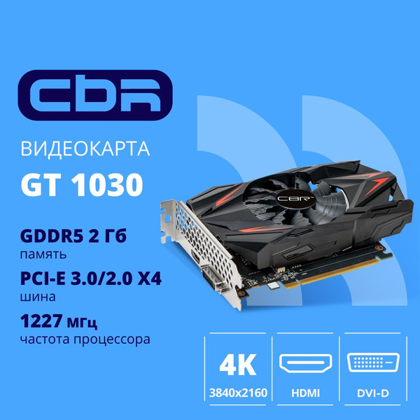 Видеокарта CBR GeForce GT 1030, 2 ГБ GDDR5 PCI-E x16 DVI, HDMI VGA ...