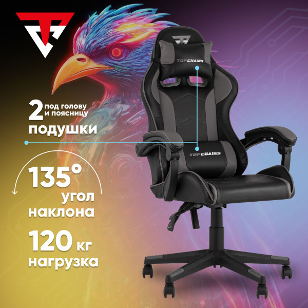 Topchairs Игровое компьютерное кресло Shadow, черно-серый экокожа купить на OZON по низкой цене ...