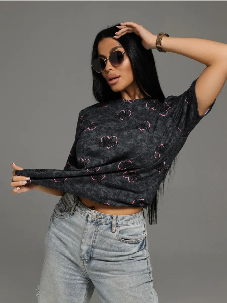 Футболка Женский Sofia trikotaz графит Средний, размер 52 Хлопок Другое свободный Повседневный ...