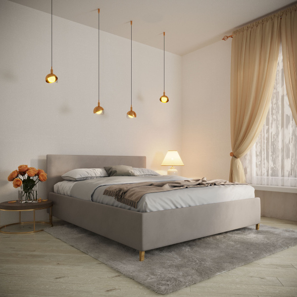 Двуспальная кровать с подъемным механизмом Easy, 160х200, велюр светло ...