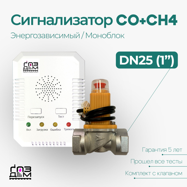 Газдом. Датчик утечки газа. CO+CH4. Комплект моноблок. Энергозависимый. DN25 (1") купить на OZON ...