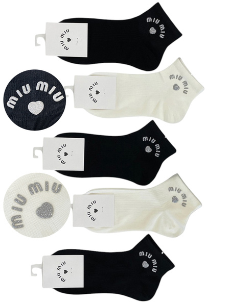 Носки Женский Miu Miu размер 36 37 Хлопок Спандекс На любой сезон белый бриллиант черный