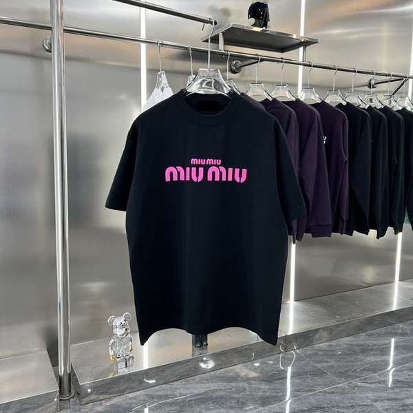 Футболка Женский Miu Miu черный Короткий, размер 46 Хлопок прямой Офисный/школьный Китай, рост ...