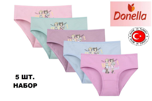 Комплект трусов Девочки Donella слипы Хлопок, Эластан голубой, розовый, размер 64 Средняя ...