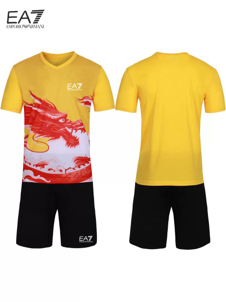 Костюм спортивный Мужской EA7 Спортивный двойка, с бриджами желтый, размер 40, 42 Политекс ...