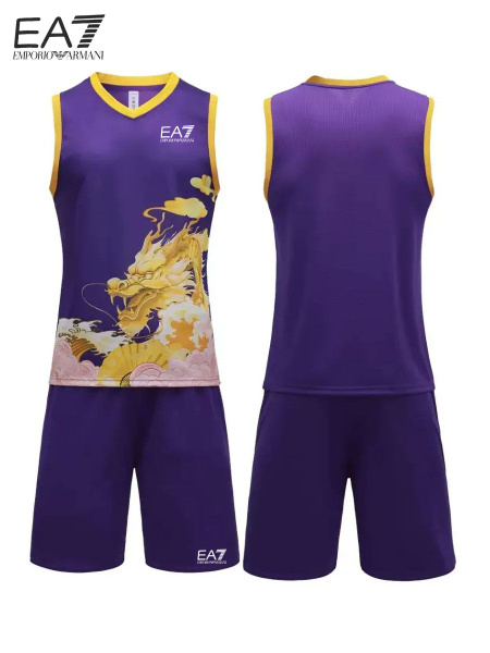 Костюм спортивный Мужской EA7 Спортивный двойка, с шортами фиолетовый, размер 56, 58 Полиэфирное ...