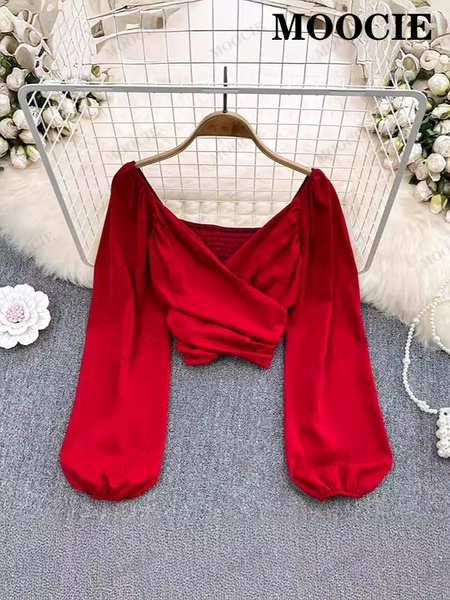 Кроп-топ Женский MOOCIE красный, размер 40, 46 Полиэфирное волокно Длинный Офисный/школьный ...