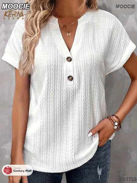 Блузка Женский KERNA белый Декоративные пуговицы Короткий Однотонный, размер 52 Без застежки ...