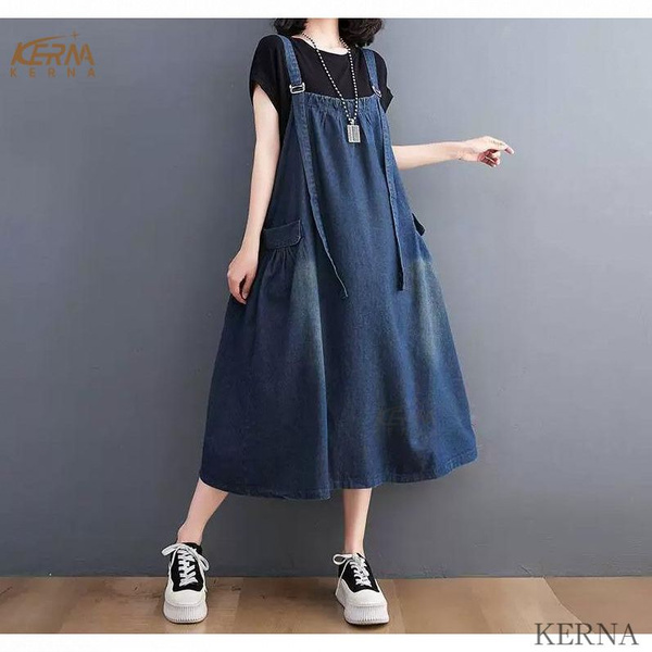 Сарафан Женский KERNA темный синий меланж джинсовое Офисный/школьный Без рукавов Хлопок Погоны ...