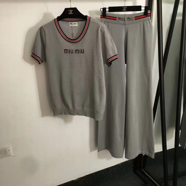 Комплект футболок Женский Miu Miu серый Короткий размер 48 Полиэстер