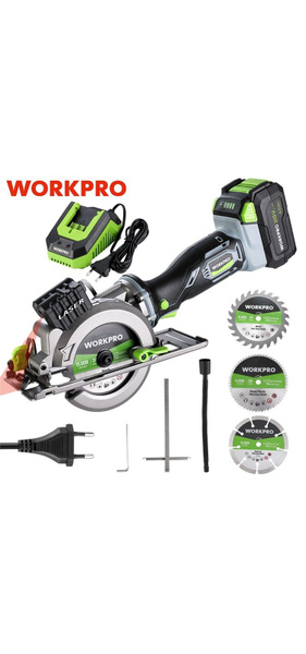 WORKPRO Мини-циркулярная пила 750 Вт с вилкой VDE (с 1 лезвием TCT 120 мм и 1 алмазным лезвием ...