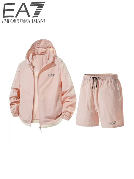 Костюм спортивный Мужской, Женский EA7 Спортивный с шортами пудровый, размер 44, 46 Полиэстер FR ...